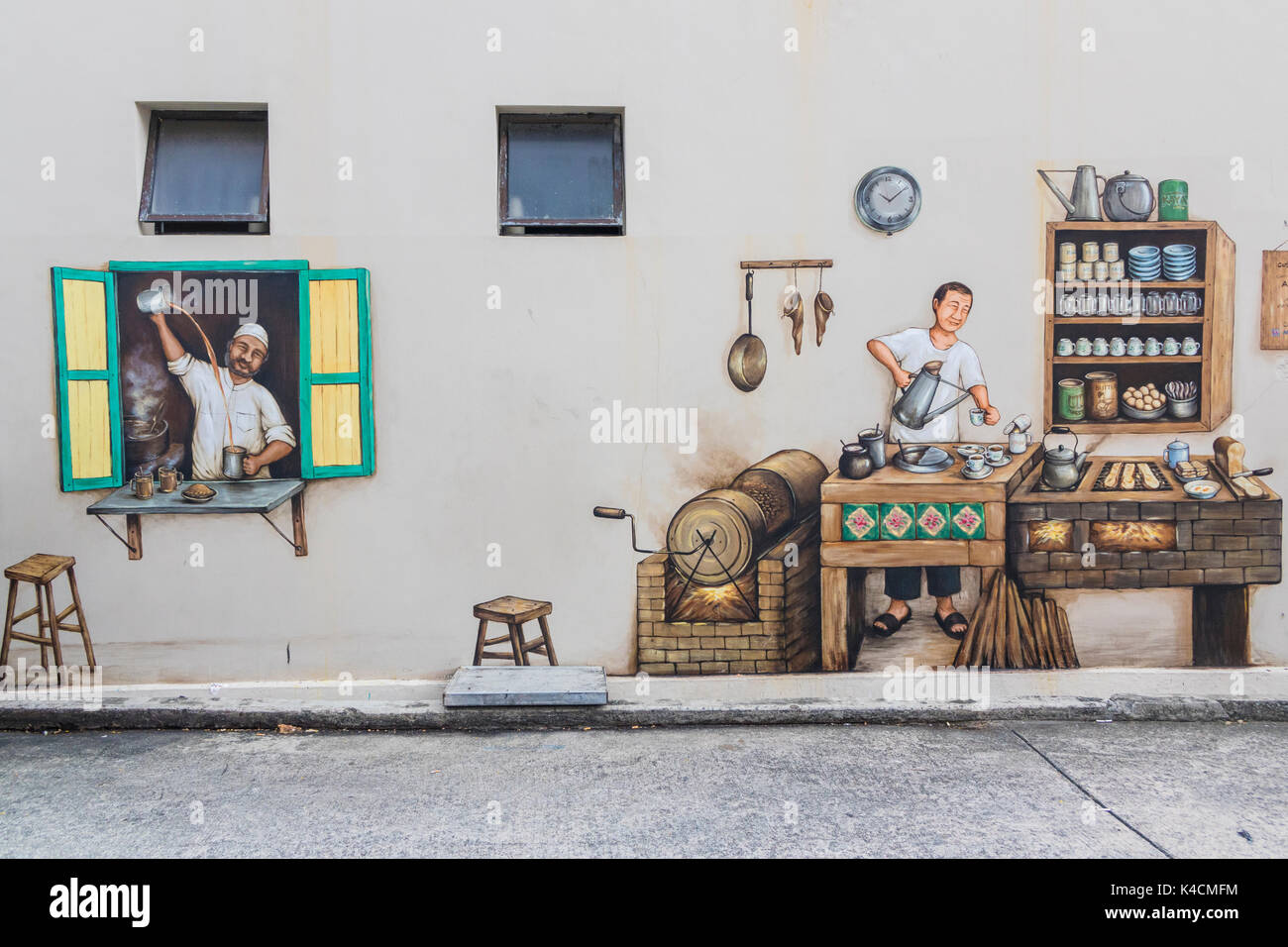 Illusionistic Mural Painting Displaying The Scene Of A Coffee Roastery ...