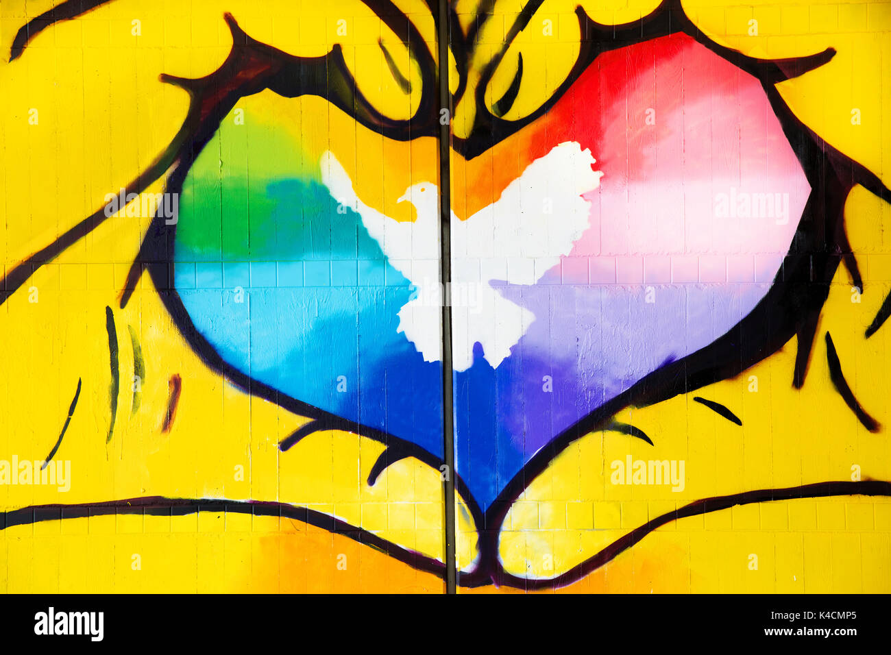 Graffiti Heart Hand And Peace Dove Stock Photo - Alamy