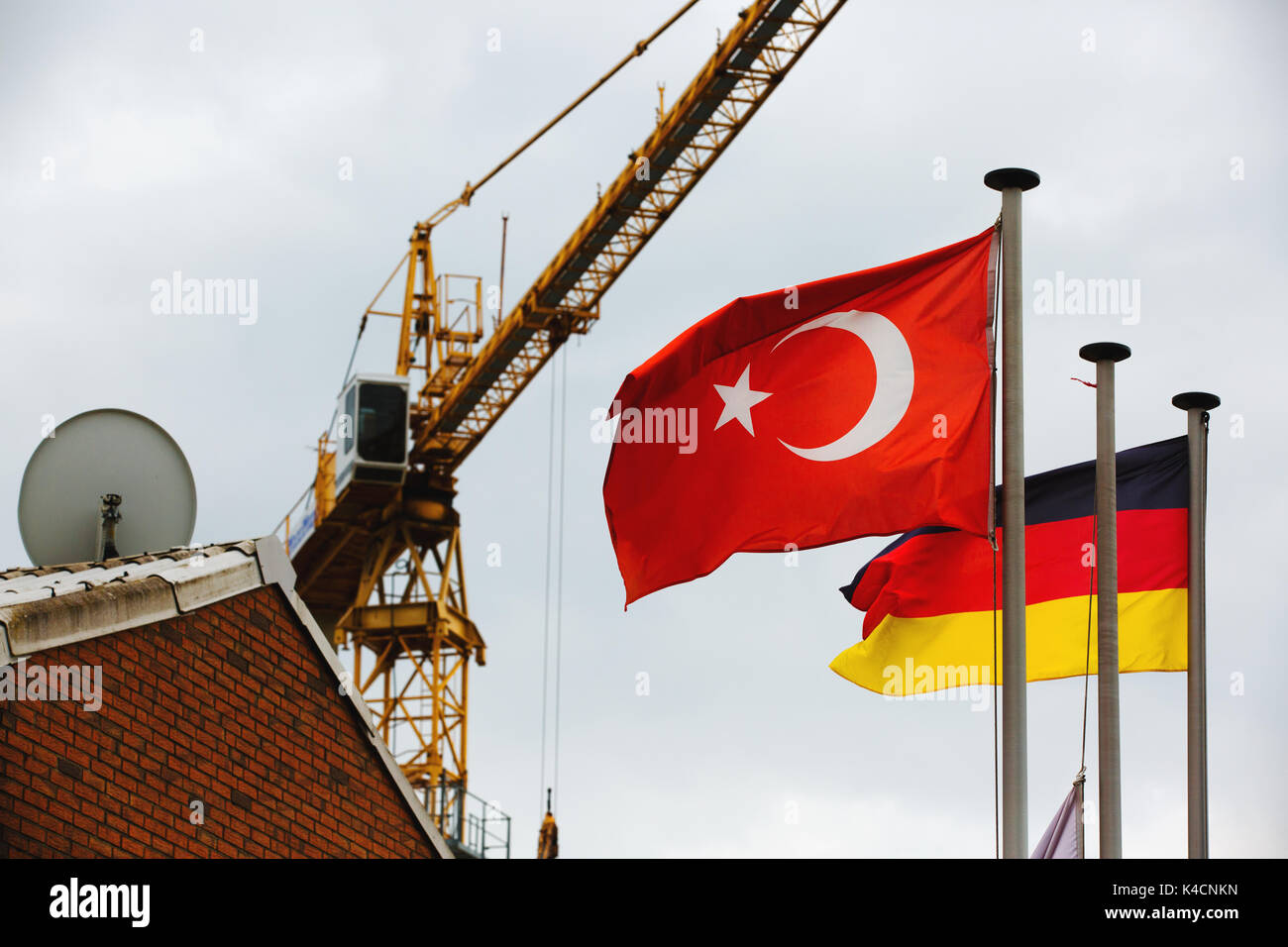 German And Turkish National Flag Next To Each Other, Construction Site ...