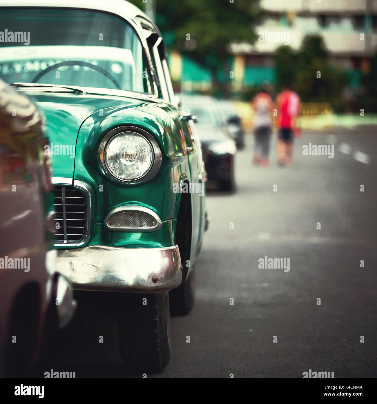 Cuban Street Scene With Vintage Car Stock Photo - Alamy