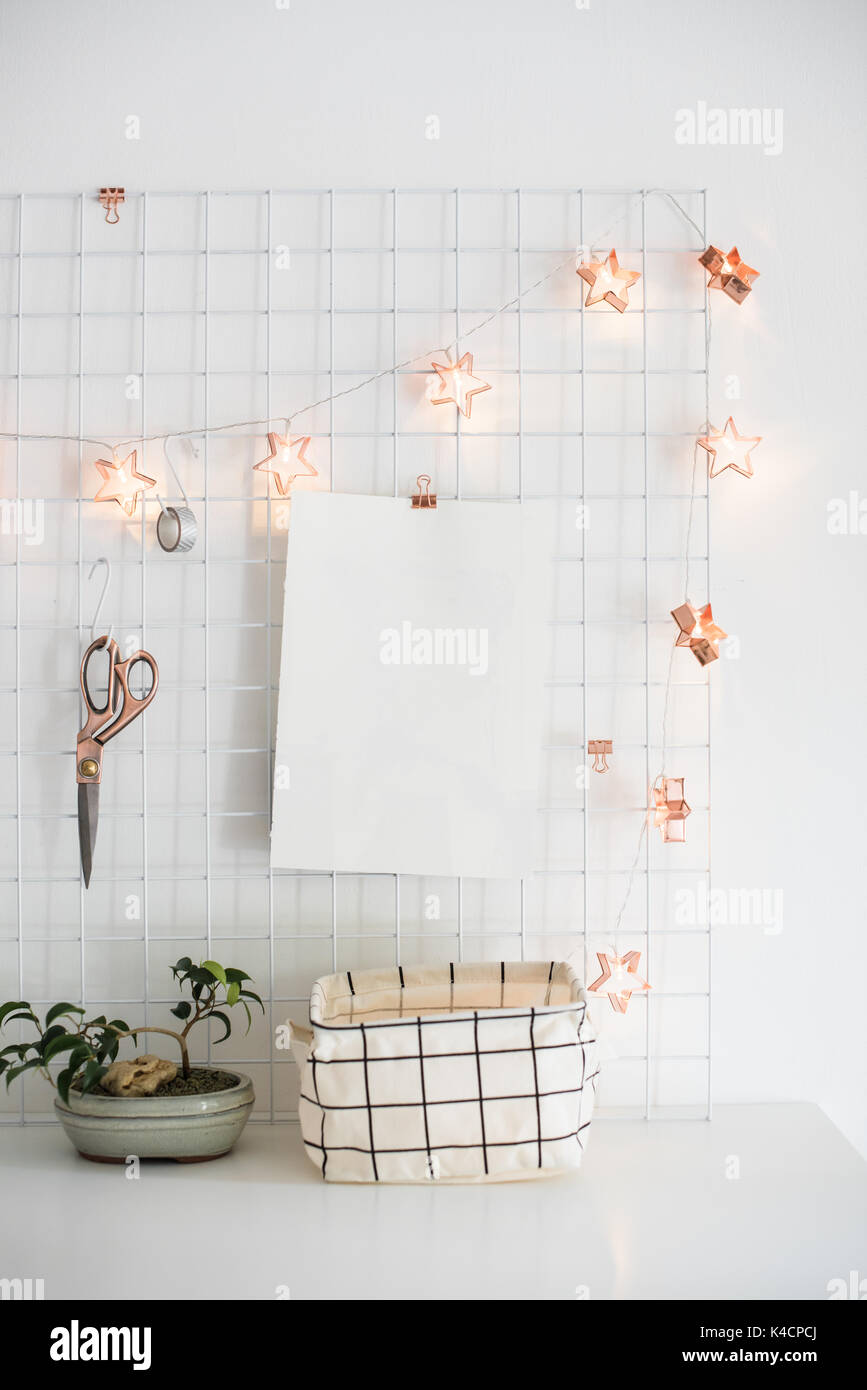 Clean and tidy workspace, white table top and office organizer with ...