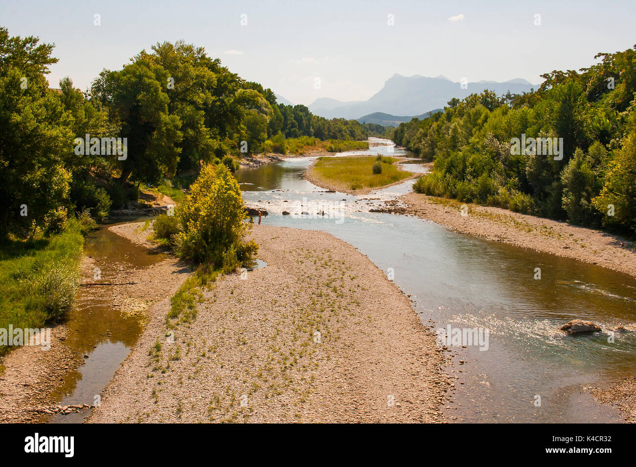 A view of the Drome River in the South East of France at the height of ...