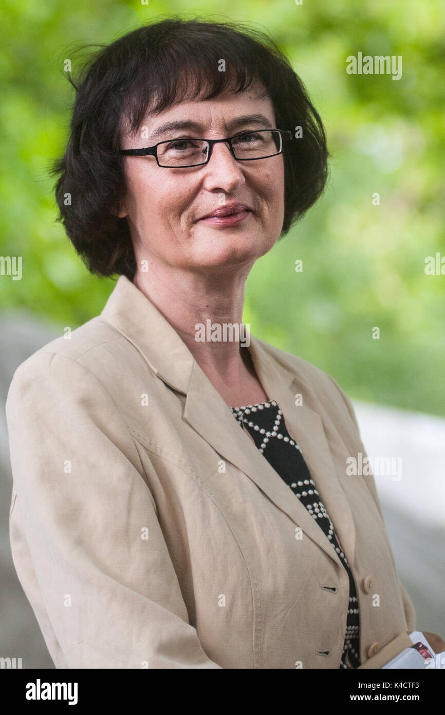 British poet and writer Fiona Sampson attends a photocall during the ...