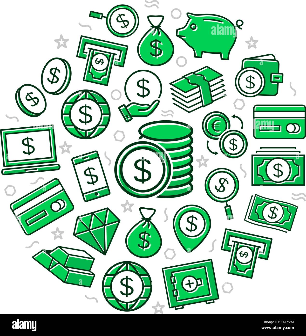 Vector money colored icons in circle design concept. Illustration for ...