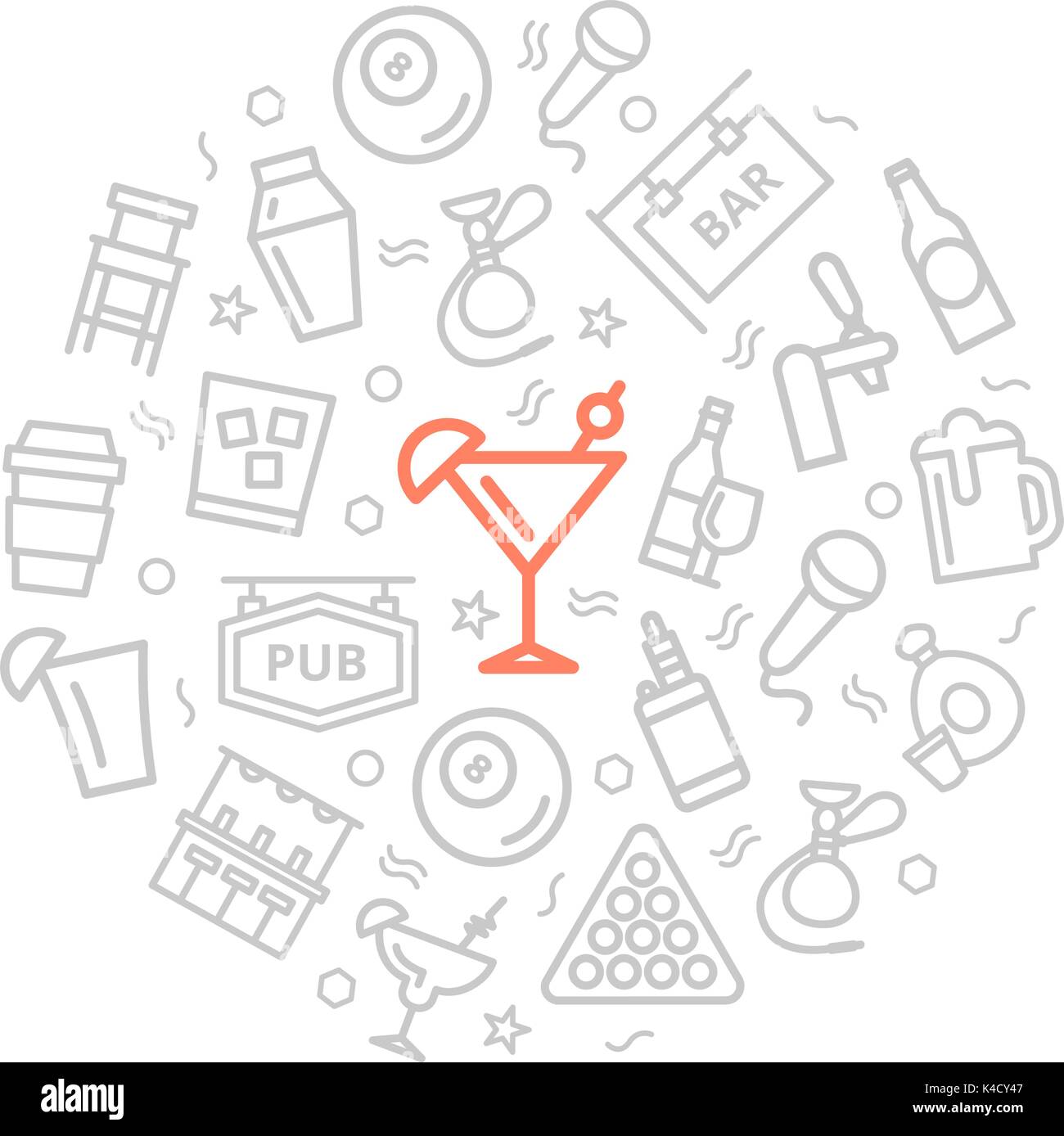 Vector night club thin line icons in circle design concept ...