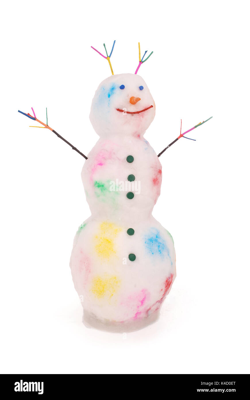 Color snowman with colored horns and hands. On white background Stock ...