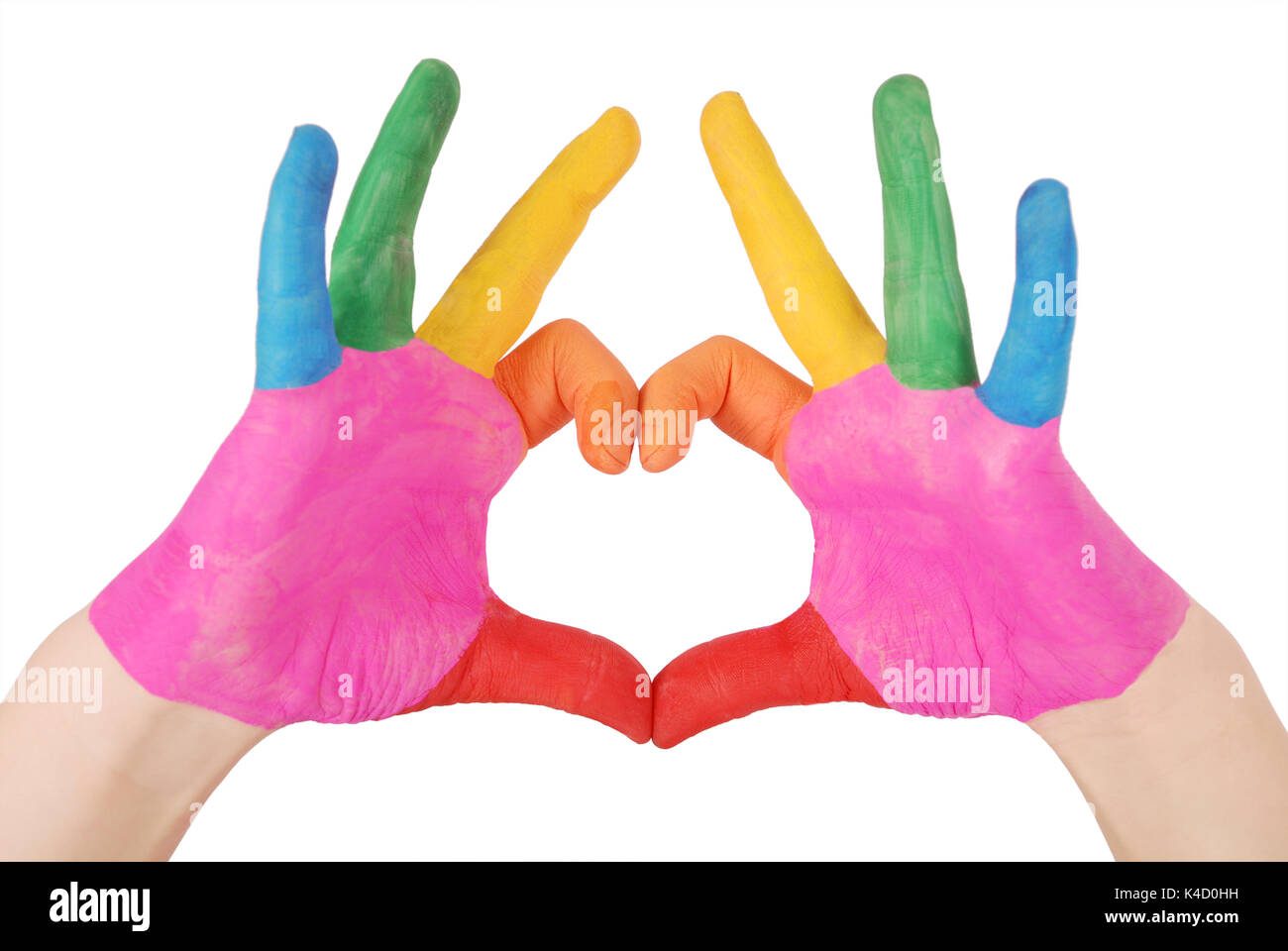 Child's hand painted watercolor in heart isolated on white Stock Photo ...