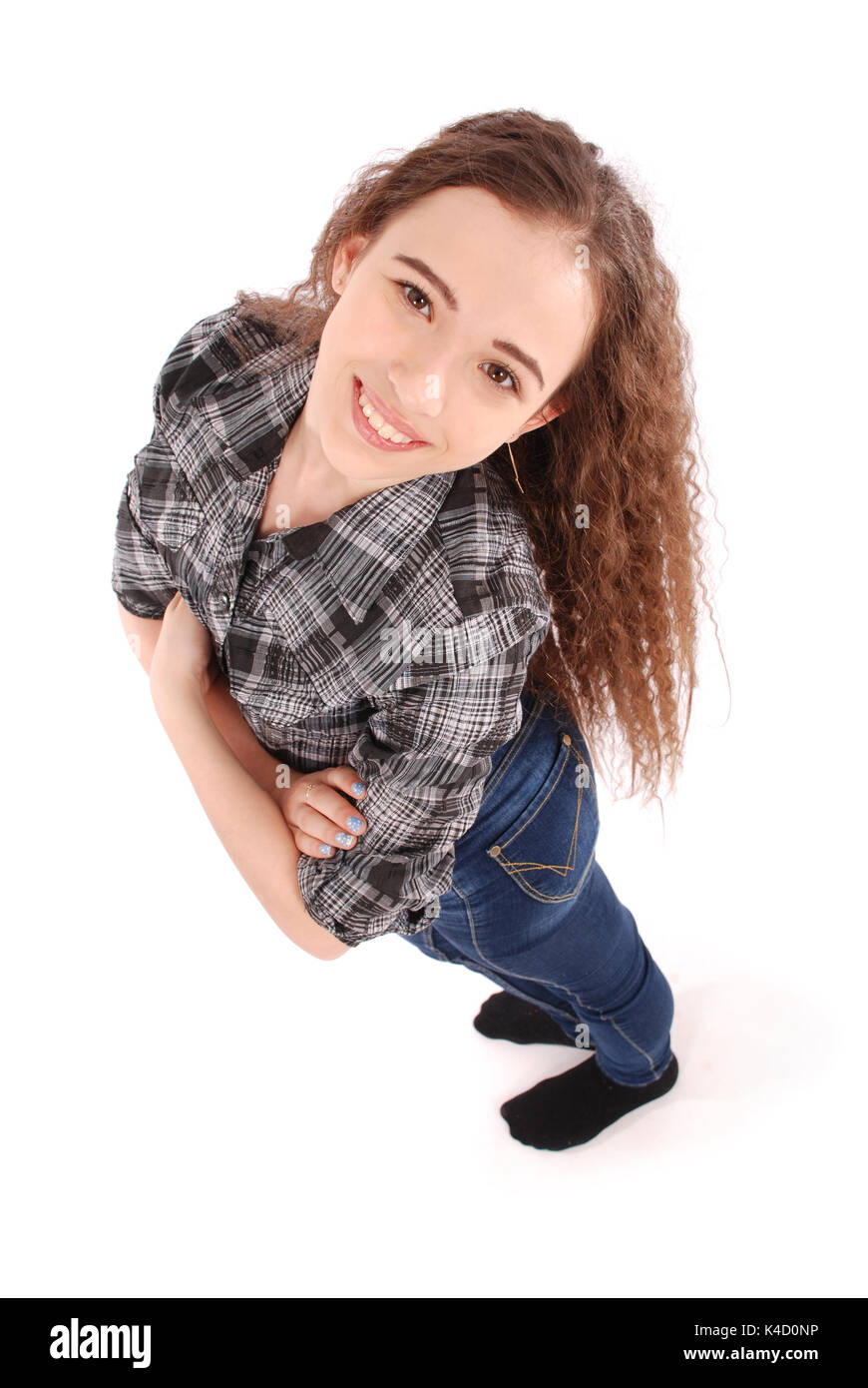 Student teenage girl view from above isolated on white Stock Photo - Alamy