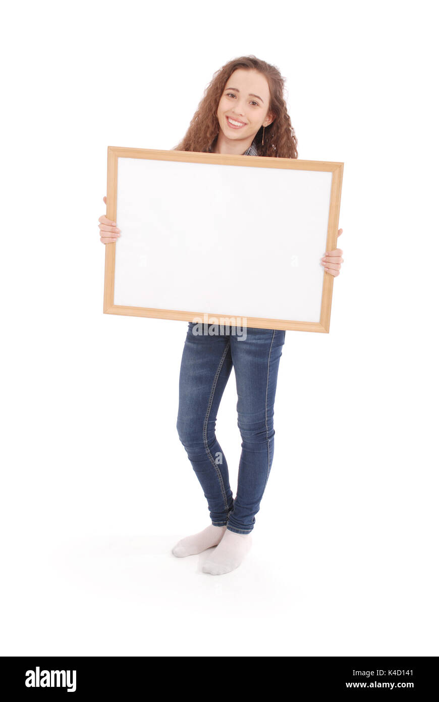 Young girl with picture frame isolated on white Stock Photo - Alamy