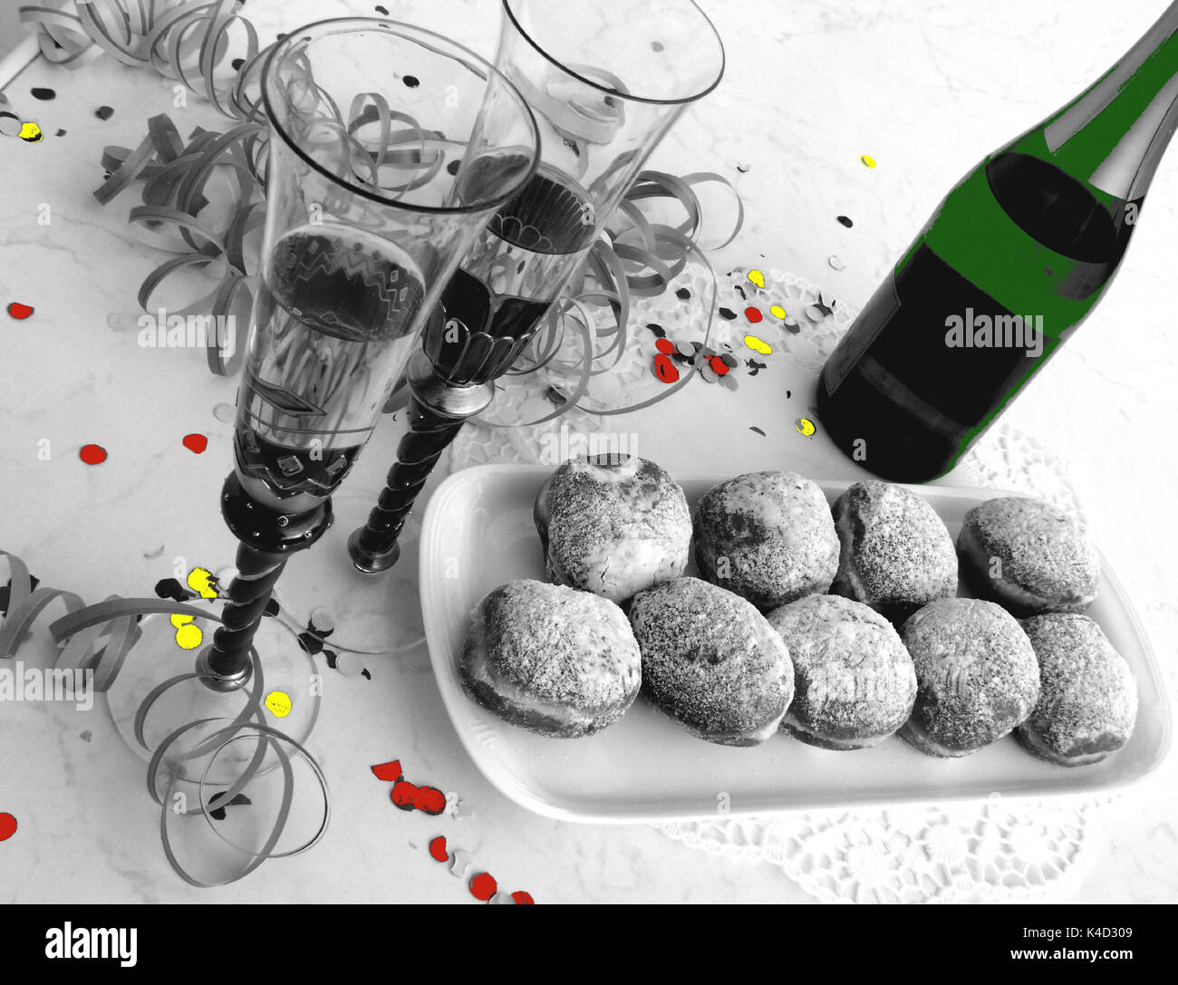 New Year S Eve Party With Sparkling Wine, Donuts And Streamers Stock ...