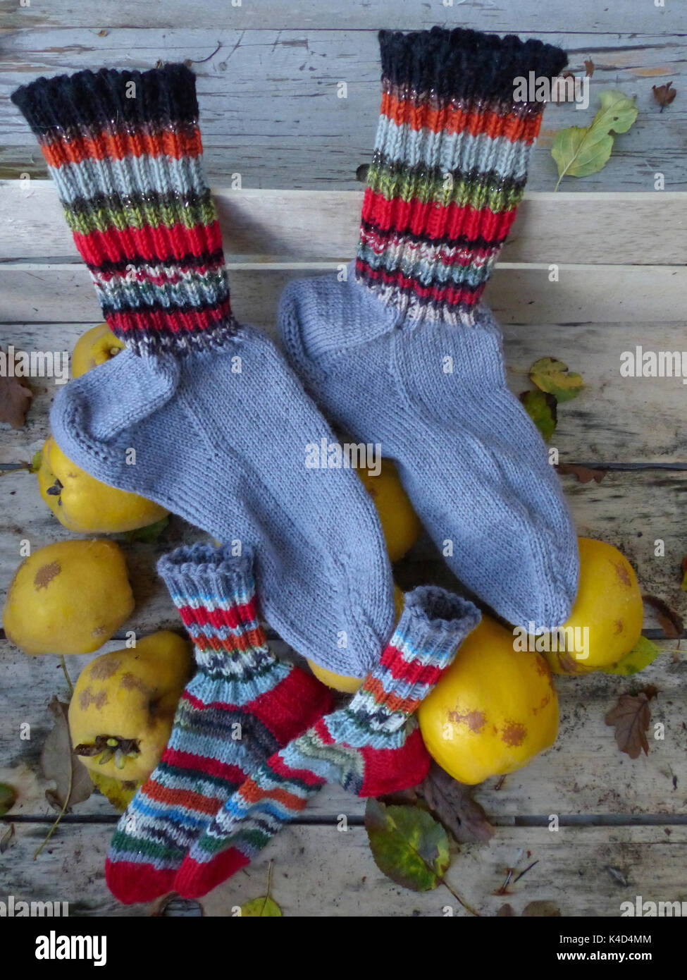 Handknitted Woollen Socks Fƒr Adults And Children Stock Photo - Alamy