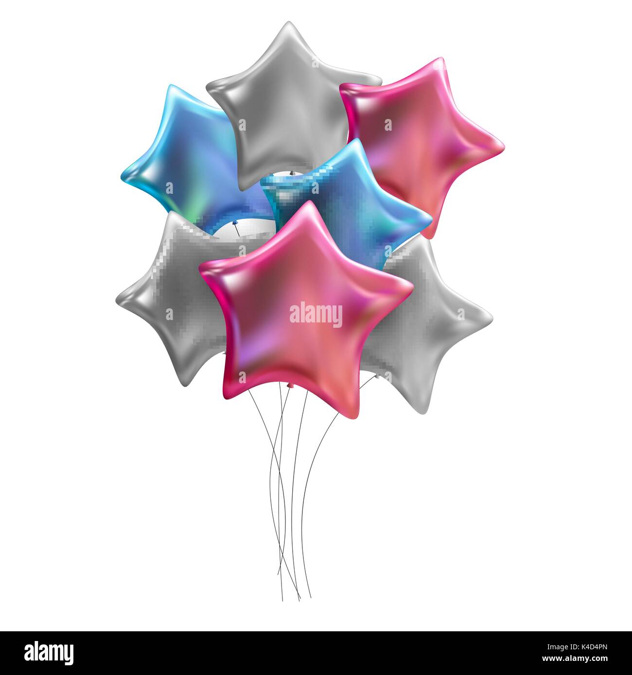 Group Of Colour Glossy Helium Balloons Isolated On White Background