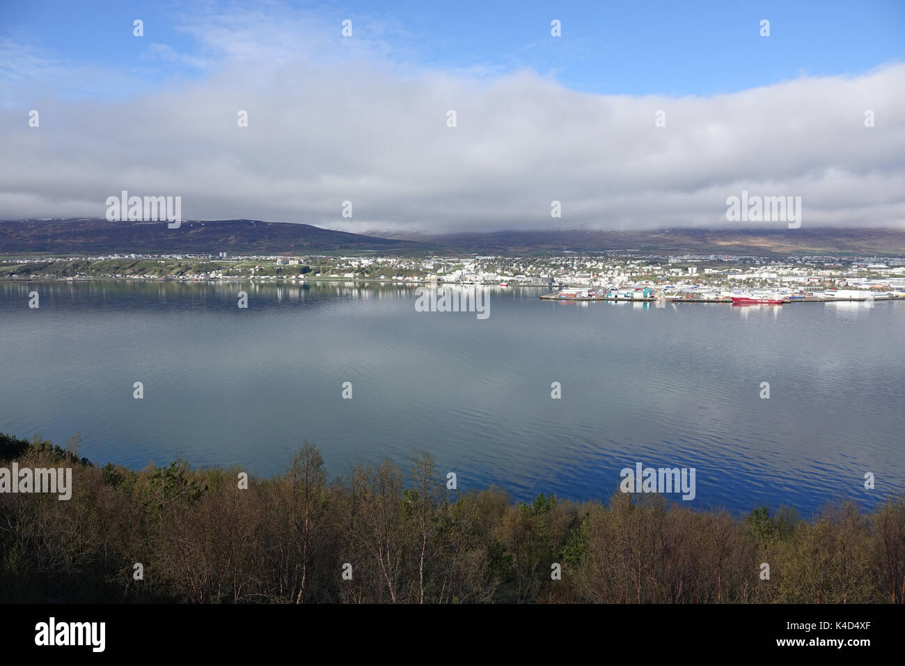 Iceland, View Over The Fjord At Akureyri, Small Town In The North Of ...