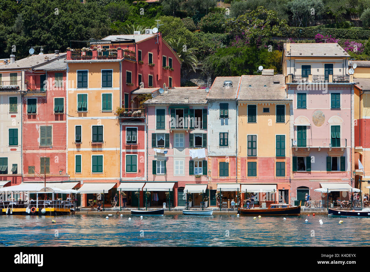 Portofino typical beautiful village with colorful houses facades in ...