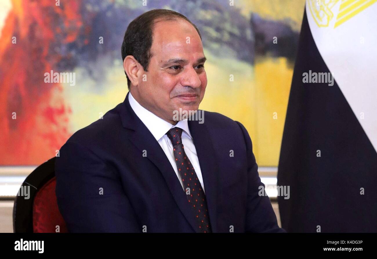 Egyptian President Abdel Fattah el-Sisi smiles during a bilateral ...