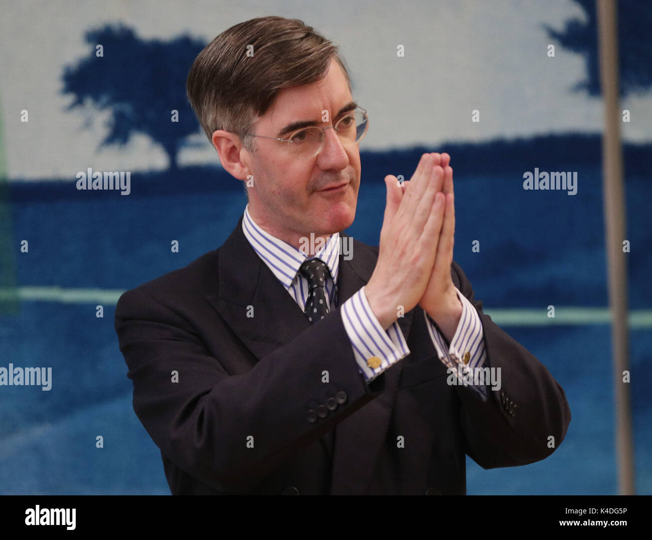 Jacob Rees-Mogg MP speaking to supporters during a Conservative Voice ...