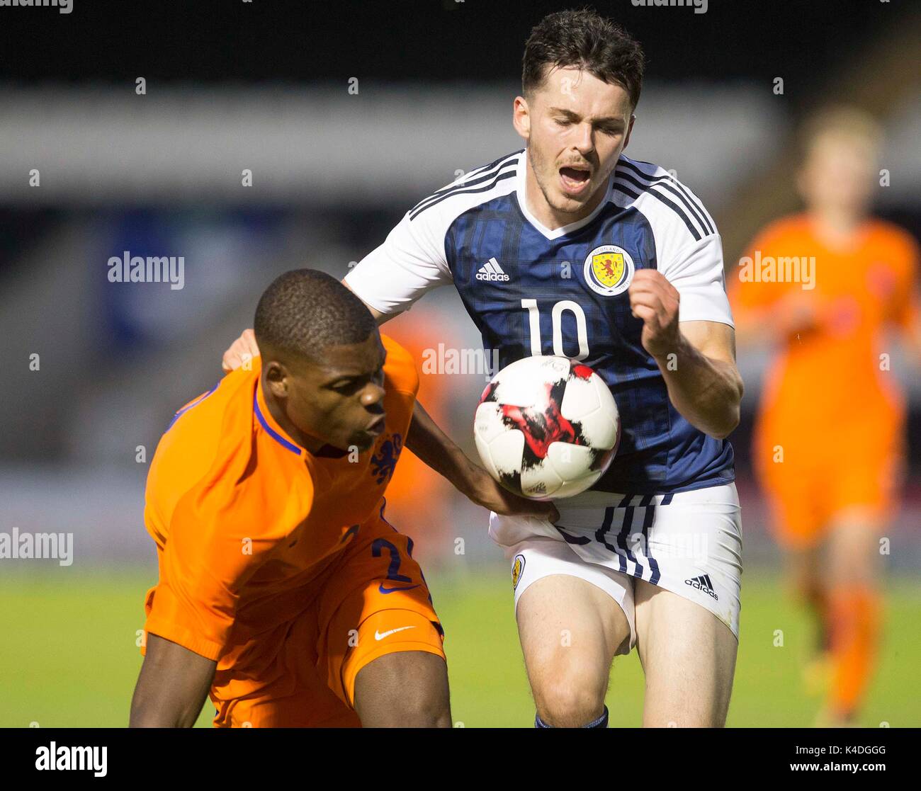 Scotland's Lewis Morgan and Holland's Denzil Dumfries battle for the ...