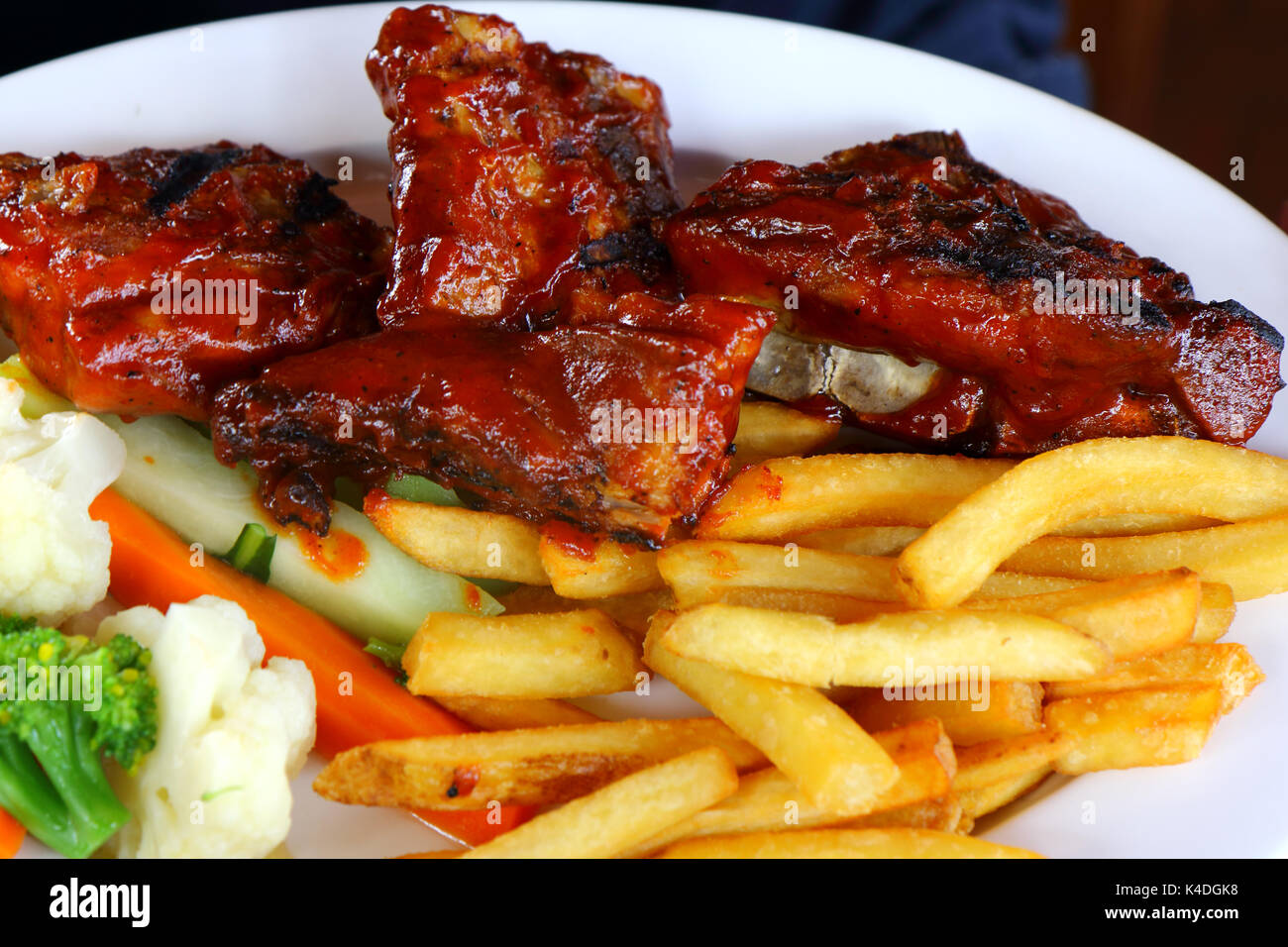 A plate full of Spicy ribs and chips Stock Photo - Alamy