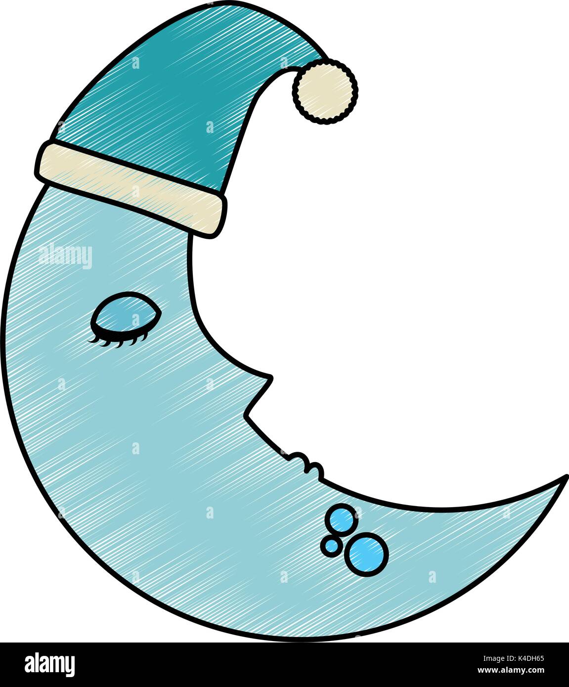 moon with sleeping cap kawaii character vector illustration design ...