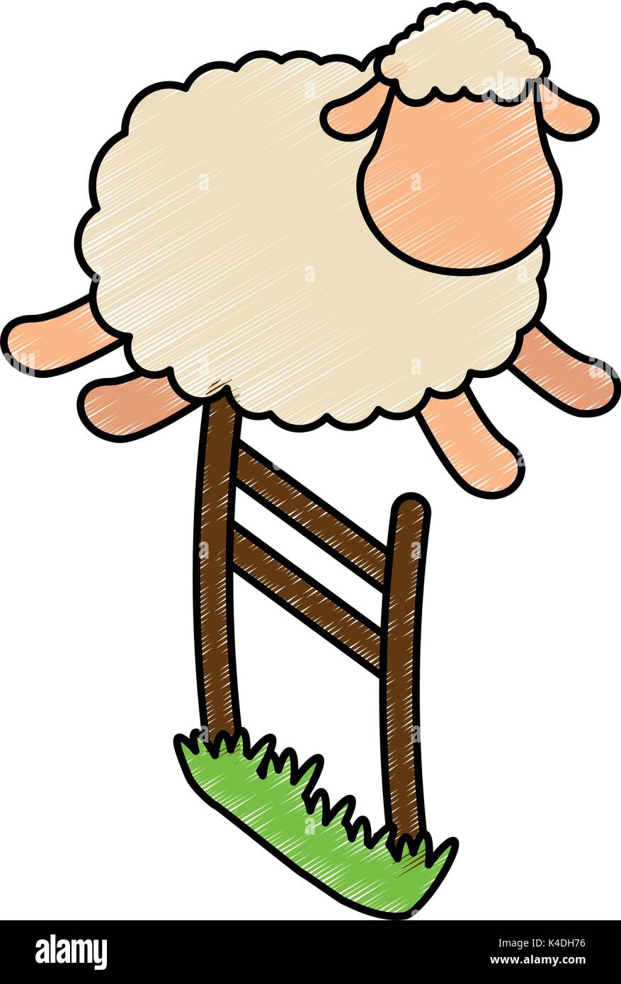cute sheep jumping the fence vector illustration design Stock Vector ...