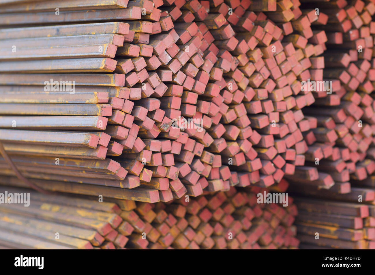 Metal profile square in packs at the warehouse of metal products ...