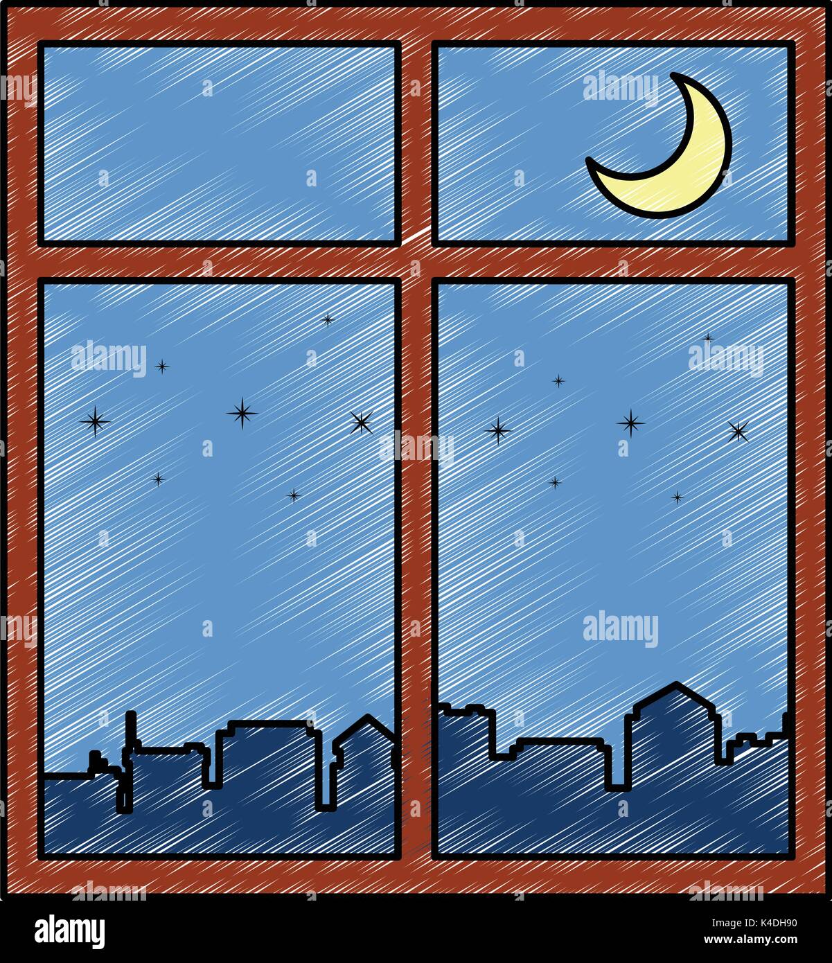 windows with night scene vector illustration design Stock Vector Image ...
