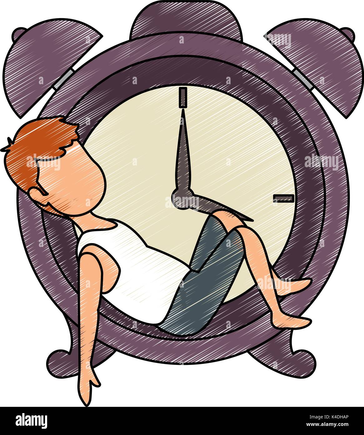 man sleeping on alarm clock vector illustration design Stock Vector ...