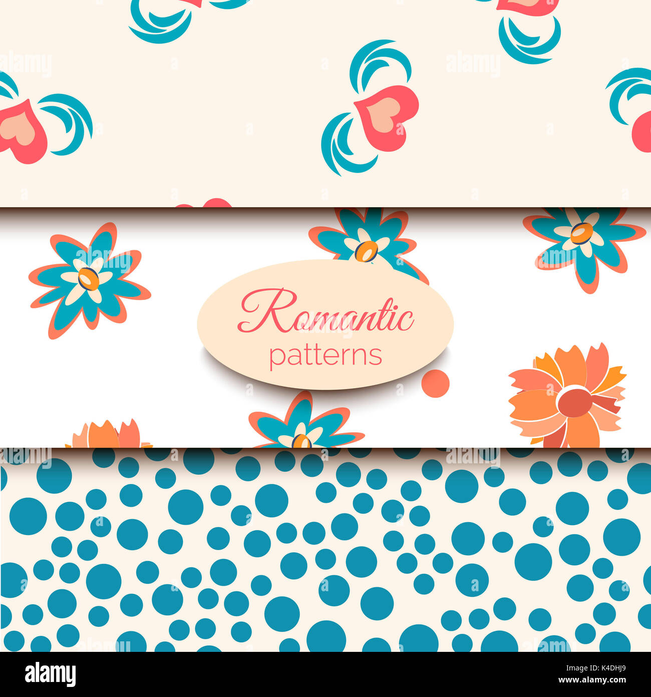 3 romantic vector seamless patterns. Pink, blue and beige color tiling. Endless background can ...