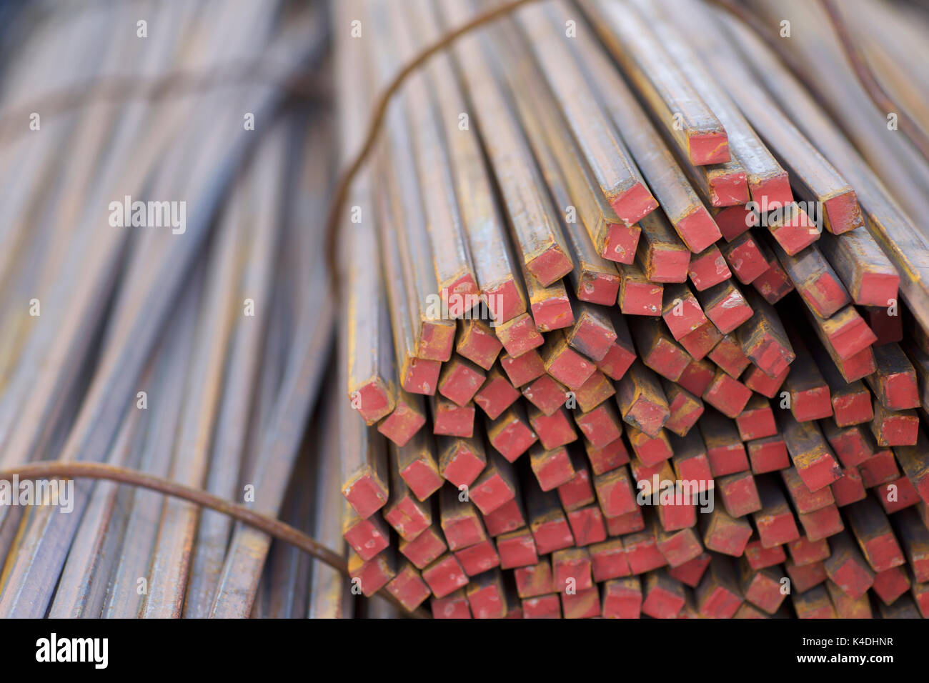 Metal profile square in packs at the warehouse of metal products ...