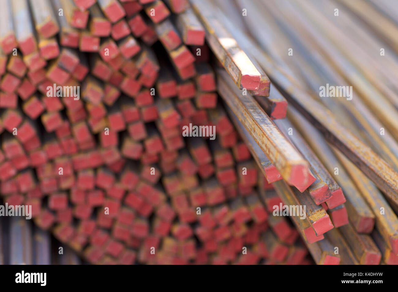 Metal profile square in packs at the warehouse of metal products ...