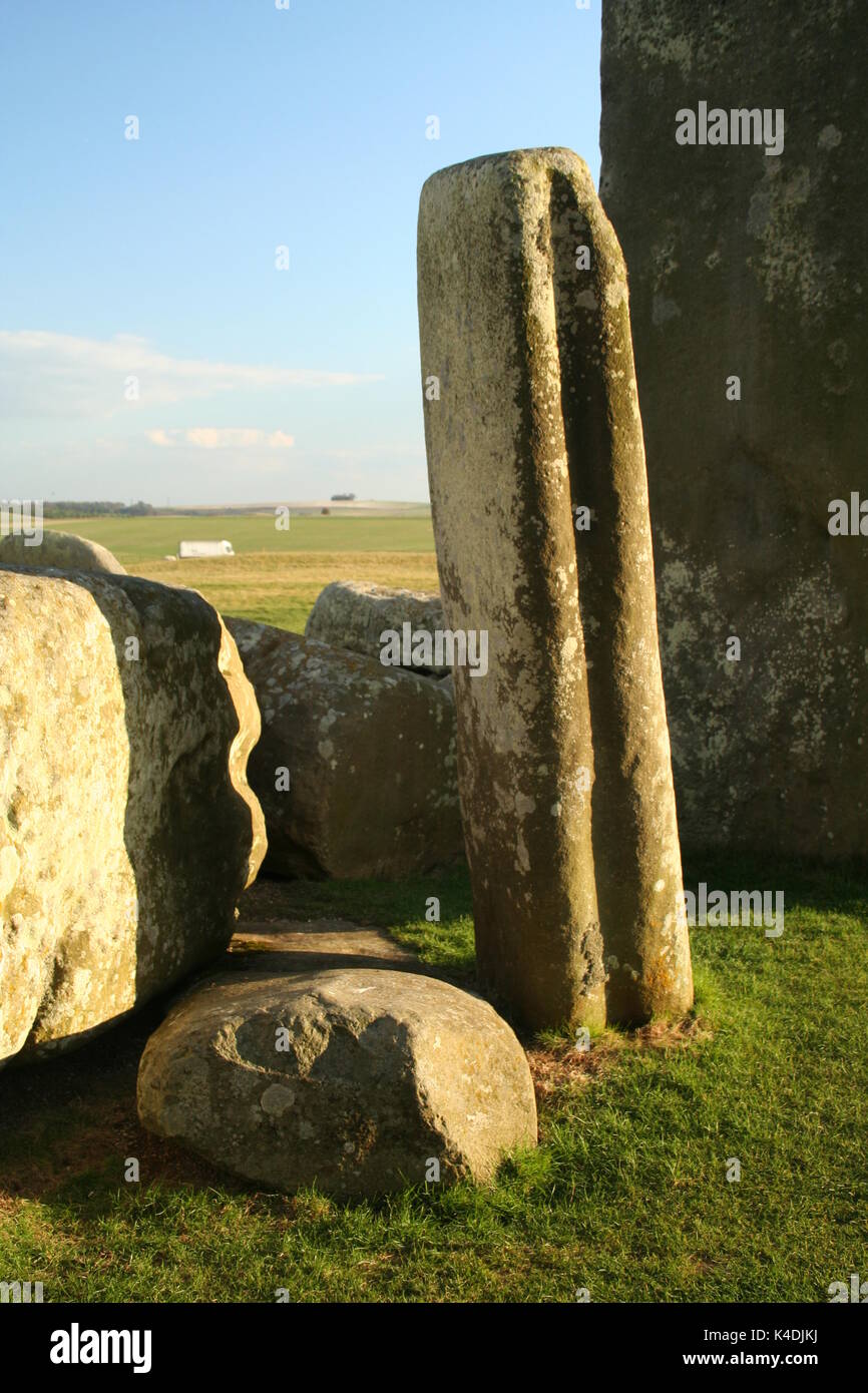 Stonehenge standing blue stone with groove Stock Photo - Alamy