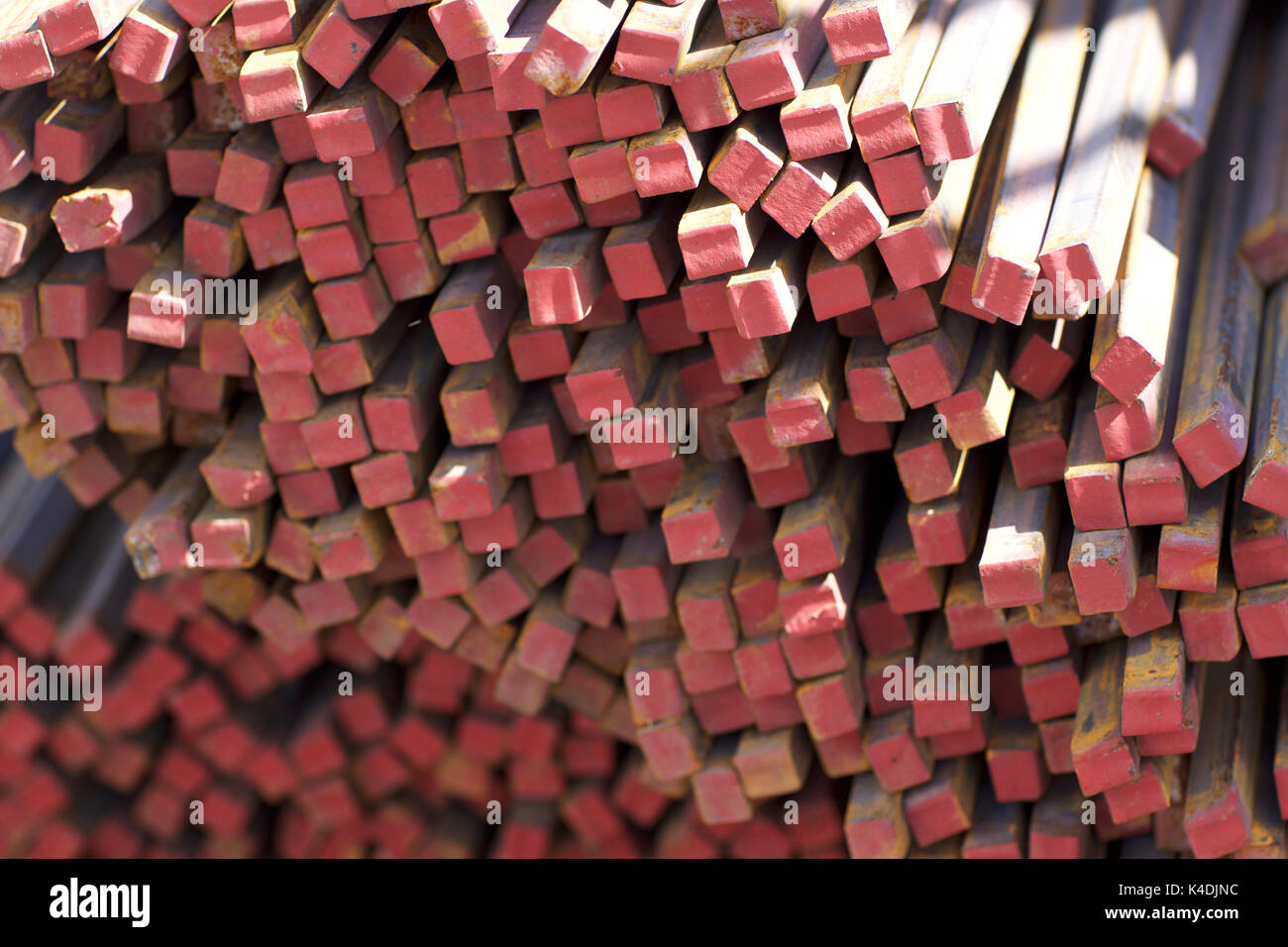 Metal profile square in packs at the warehouse of metal products ...