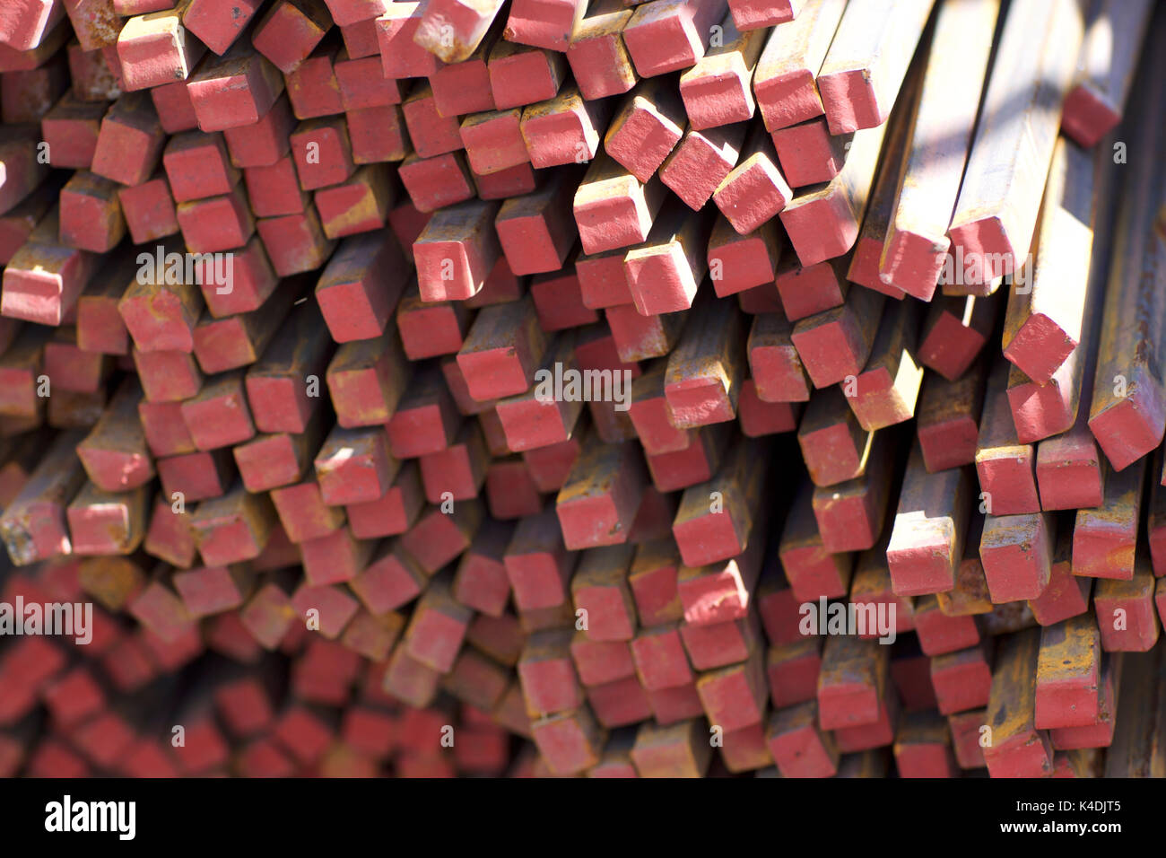 Metal profile square in packs at the warehouse of metal products ...