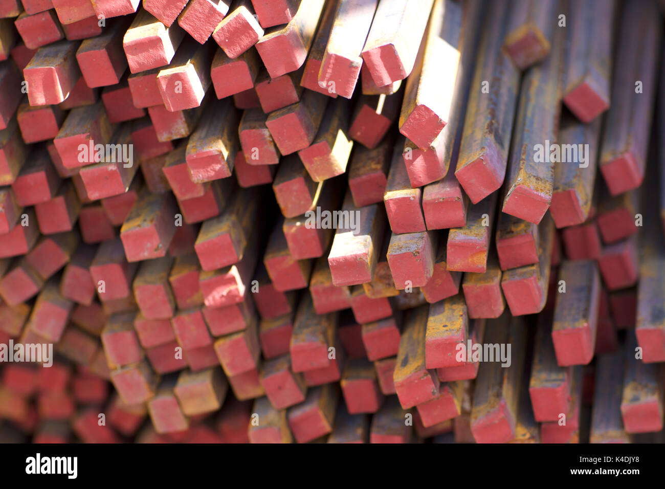 Metal profile square in packs at the warehouse of metal products ...