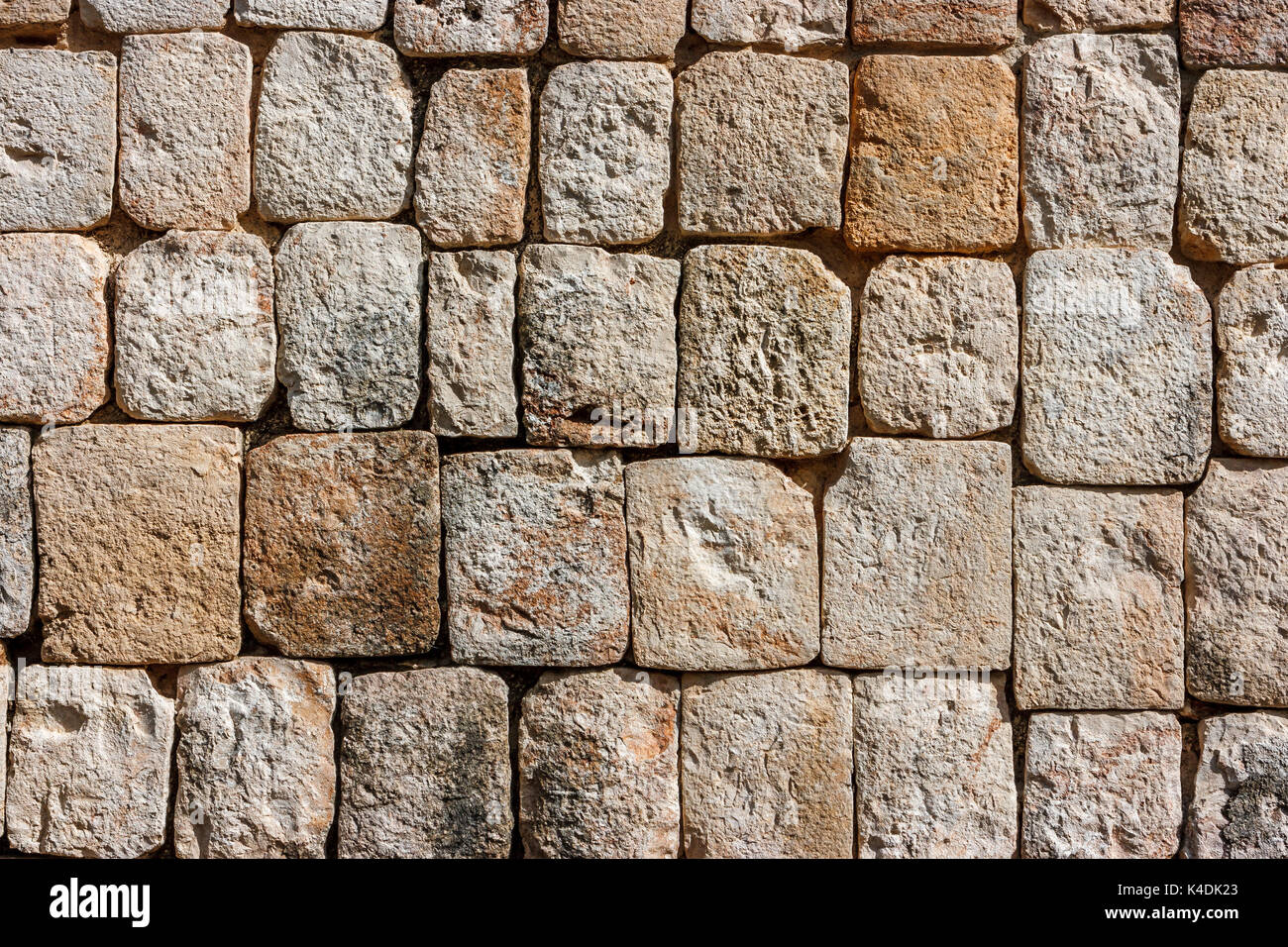 Detail of the bricks of a dry stone wall at the Uxmal archaeological ...