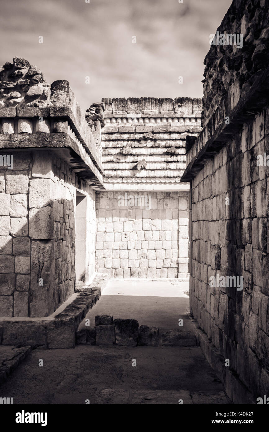 Black and white arrow passage at the Uxmal archaeological site, Yucatan ...