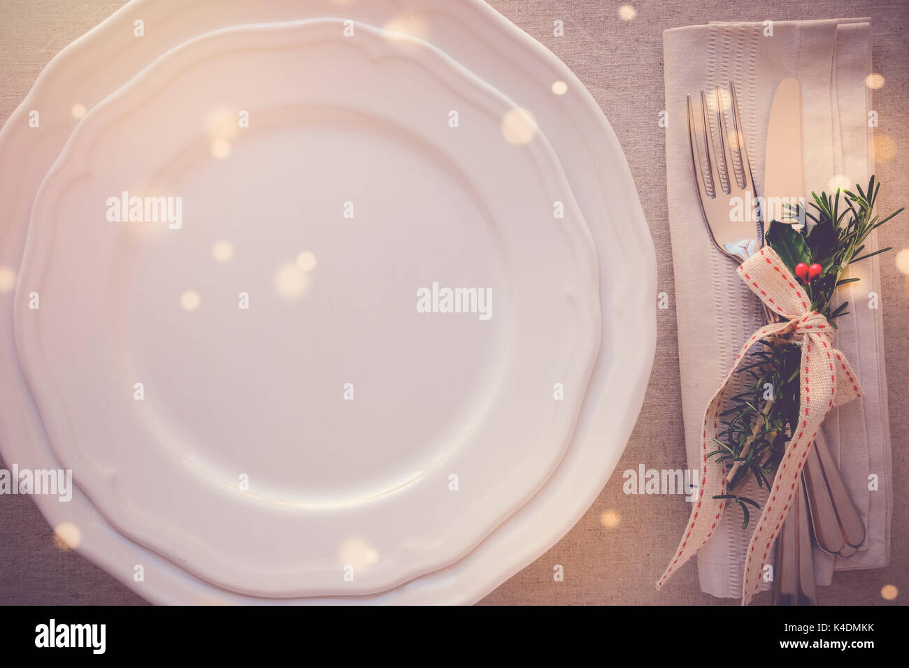 Christmas table place setting, holidays copy space background Stock ...