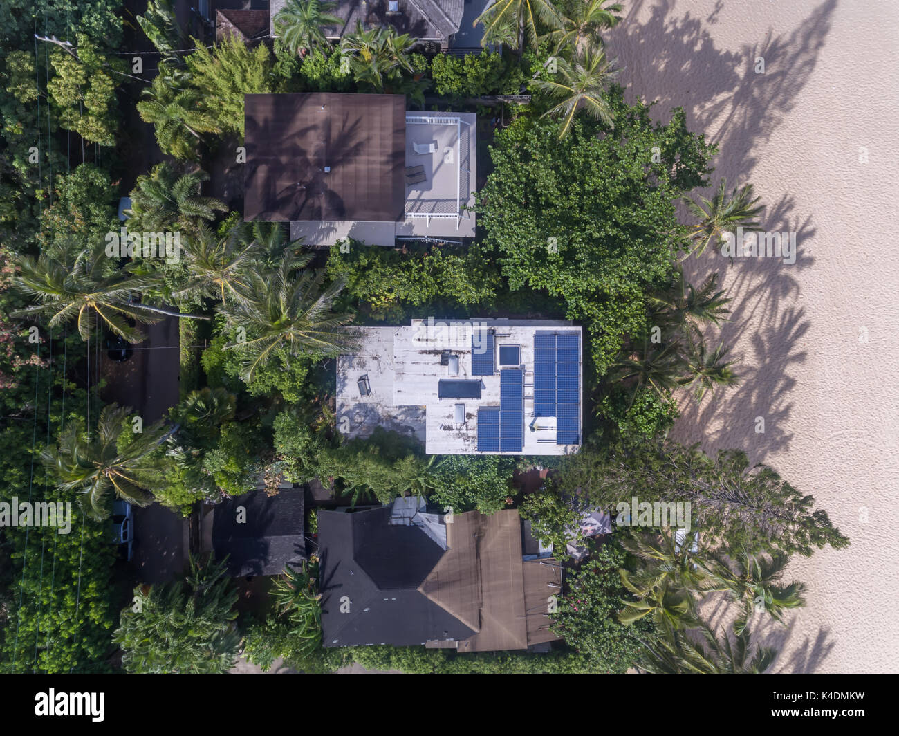 Aerial view of Oceanfront homes on the north shore of Oahu Hawaii Stock ...