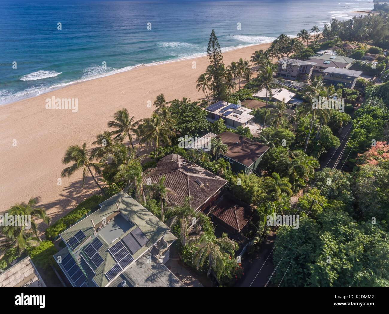 Aerial view of Oceanfront homes on the north shore of Oahu Hawaii Stock ...