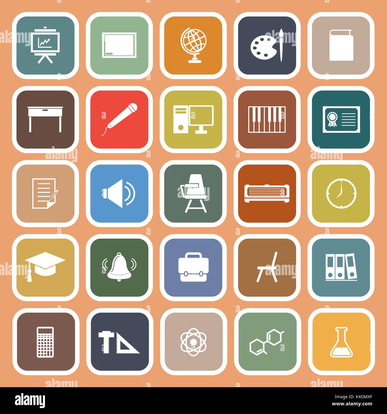 Classroom flat icons on orange background, stock vector Stock Vector ...