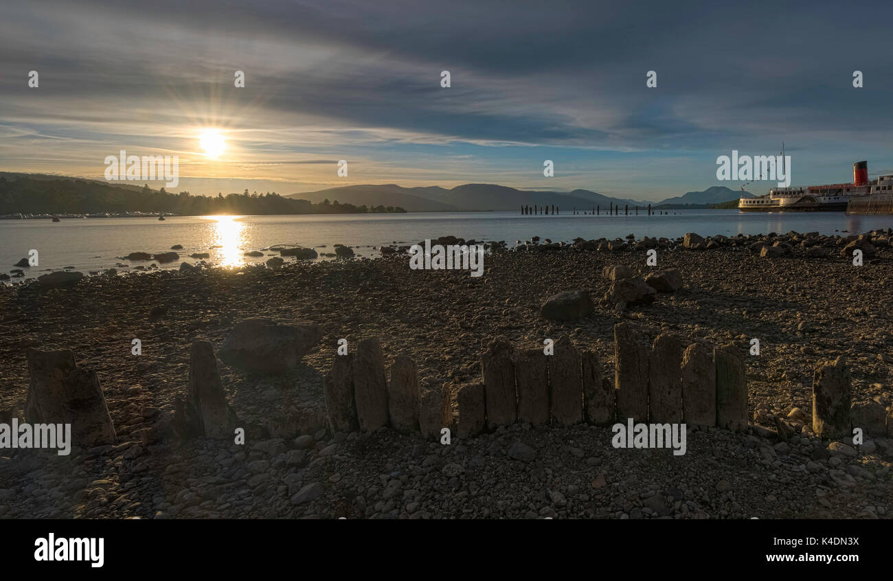 Sunset Maid of the Loch on Loch Lomond at Balloch West Dunbartonshire ...