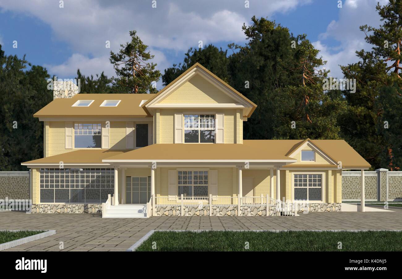 Photo realistic render of the building 3d illustration Stock Photo - Alamy