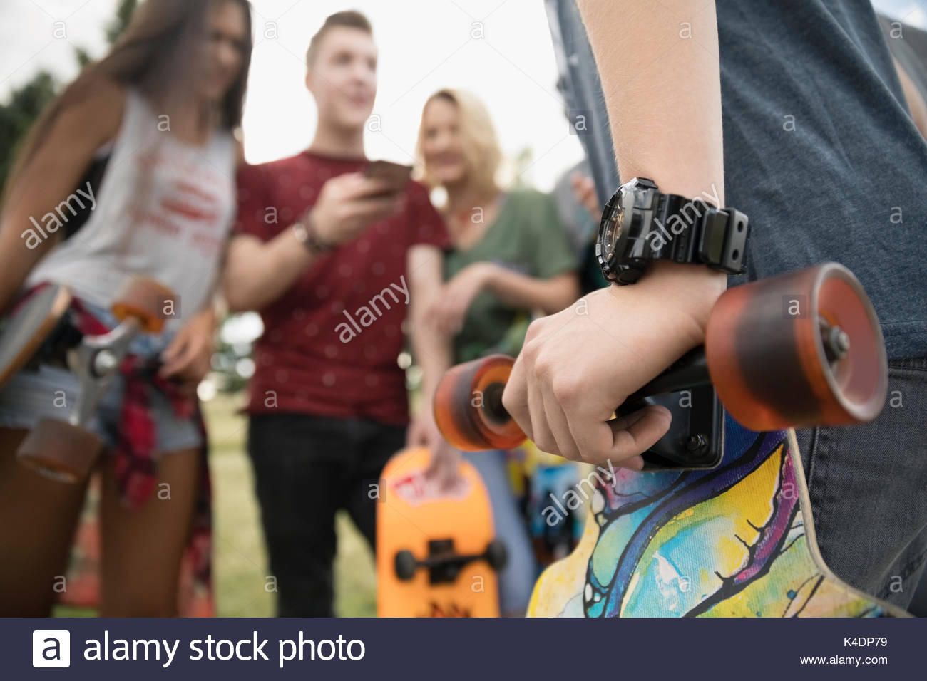 Teenage friends with skateboards hanging out Stock Photo - Alamy