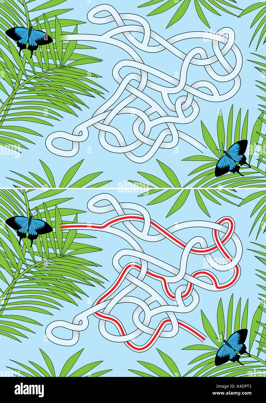 Butterfly maze for kids with a solution Stock Photo - Alamy