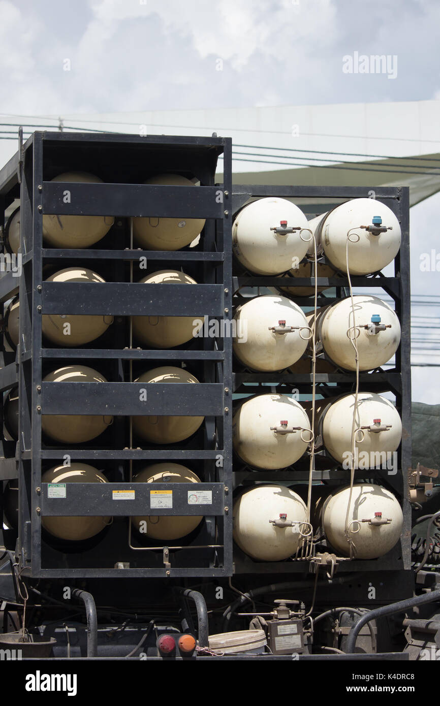 Rack of NGV Gas Tank containers of Trailer truck Stock Photo - Alamy