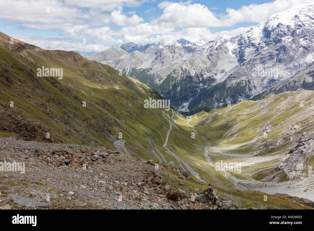 View from the top of famous Italian Stelvio High Alpine Road, elevation ...