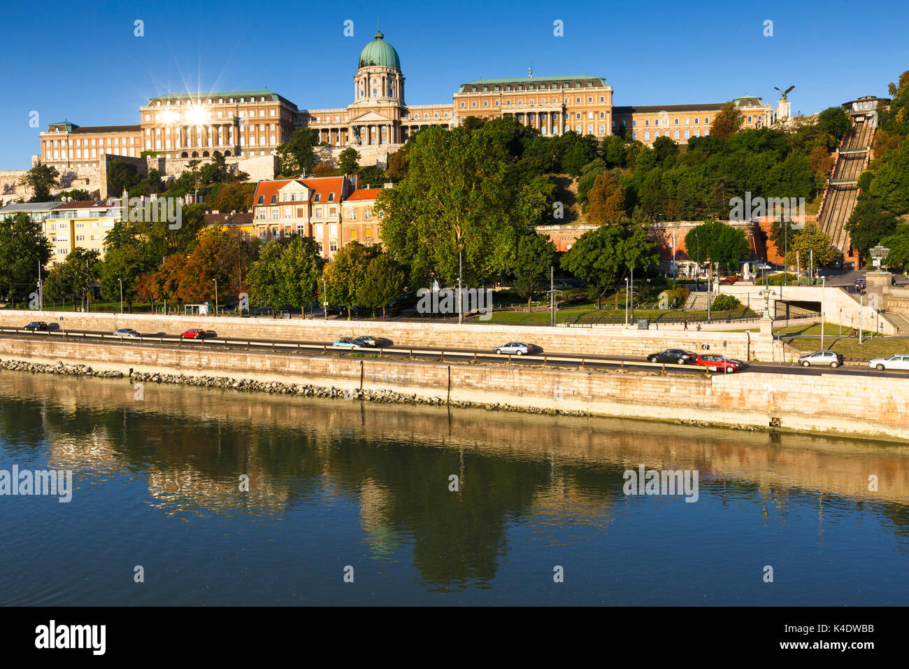Morning view of Buda castle over the river Danube, Hungary Stock Photo ...