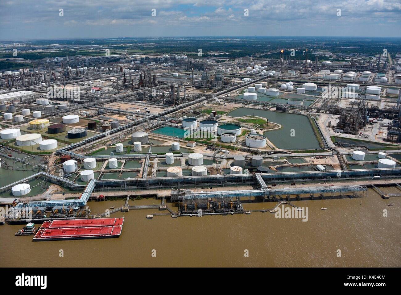 Aerial view of an oil terminal at the Port of Houston as Coast Guard ...