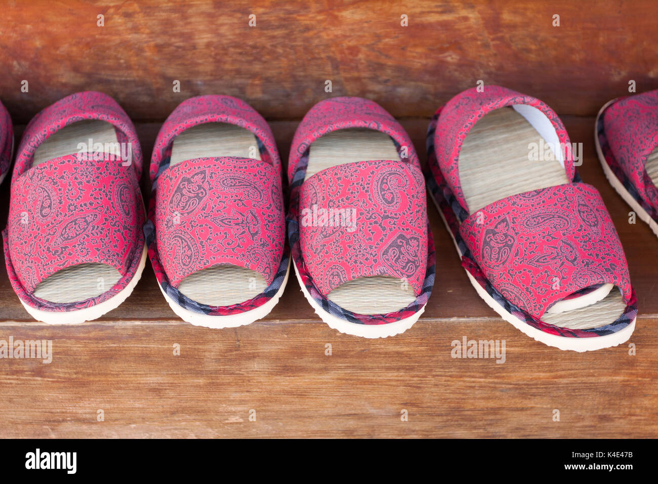 Japanese style tatami plain slippers on wooden stairs Stock Photo - Alamy