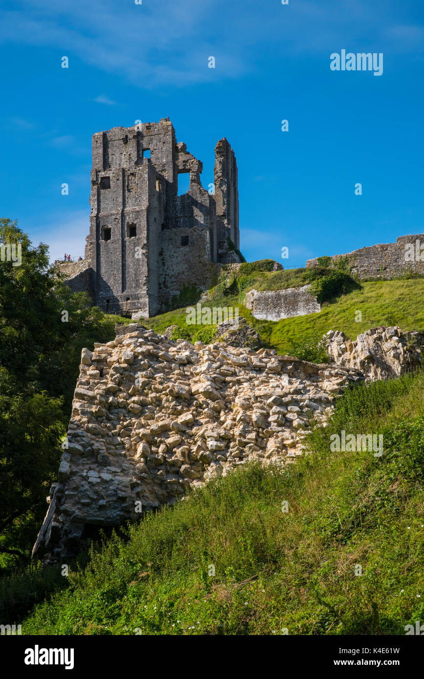 DORSET, UK - AUGUST 16TH 2017: A view of the ruins of Corfe Castle in ...